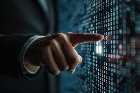 Premium Photo Businessman Pressing Lock Icon With Binary Code Cyber