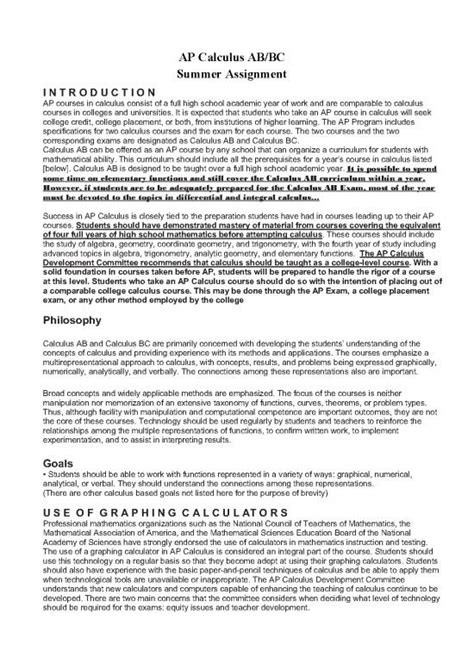 Calculus Pdf 170280 2021 2022 Ap Calculus Summer Assignment