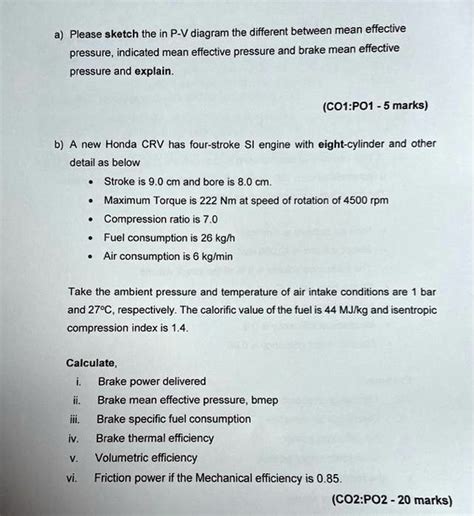 Solved A Please Sketch The In P V Diagram The Different Between Mean Effective Pressure