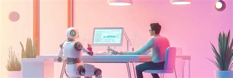 Collaboration Between Human And Robot At Desk Working On Innovative Project In Modern Workspace