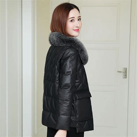 Женская куртка из натуральной кожи кожаная куртка из овчины корейский утиный пух зимнее