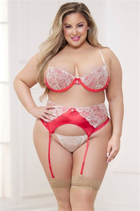 Plus Size Touch Of Glamour Bra And Garterbelt Spicy Lingerie