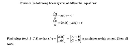 Solved Consider The Following Linear System Of Differential