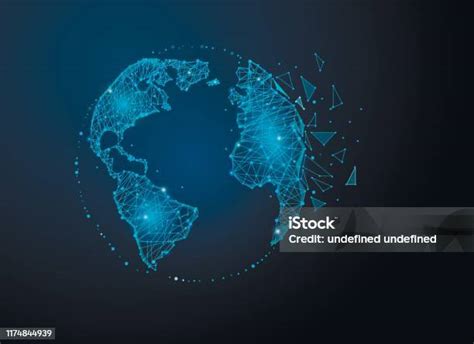 지구 벡터 와이어 프레임 개념입니다 별이 빛나는 하늘이나 공간의 형태로 행성 지구의 추상이미지 행성 별의 형태로 포인트 선 모양으로 구성 로우 폴리곤 모델링에 대한 스톡