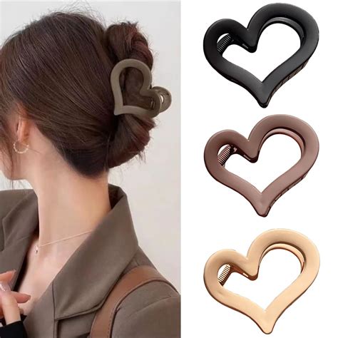 3pcs Cute Medium Matte Acrylic Hair Claw Clips Love Heart
