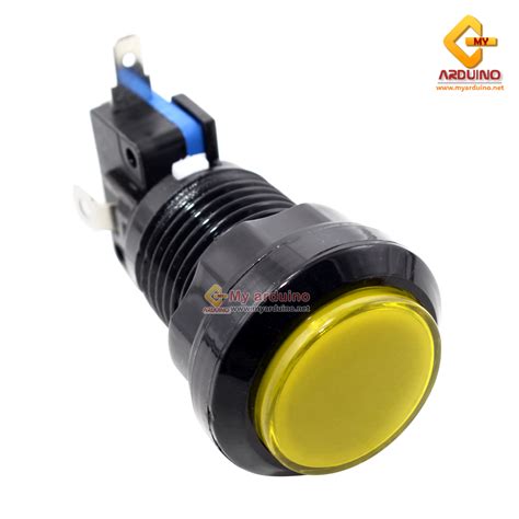 สวิทช์พร้อมปุ่มกดขนาดเล็ก กดติดปล่อยดับ ปุ่มกดเกม มีไฟ สีเหลือง ขนาด 33mm ขาย Arduino อุปกรณ์
