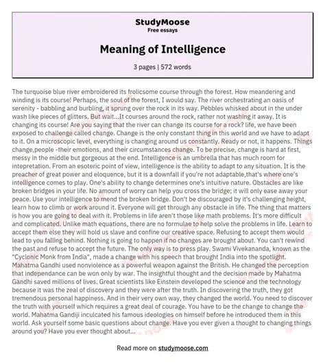 Meaning Of Intelligence Free Essay Example