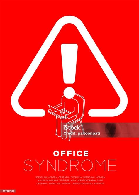 사람 아이콘 그림와 노트북 느낌표 화이트 색상 사무실 증후군 컨셉 디자인 그림 빨간색 배경에 복사 공간에 고립 주의 0명에 대한 스톡 벡터 아트 및 기타 이미지 Istock