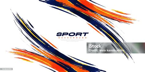 추상적인 파란색과 주황색 브러시 배경 스포츠 배경입니다 배너 또는 포스터에 대한 브러시 스트로크 그림입니다 디자인을 위한 스크래치 및 질감 요소 0명에 대한 스톡 벡터 아트
