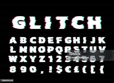 벡터 알파벳 글꼴 디자인 왜곡 결함 글꼴 트렌디 한 스타일의 레터링 서체 녹색 및 빨간색 채널 3차원 형태에 대한 스톡 벡터