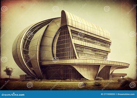 A Stunning Futuristic Building With Sleek Lines And Modern Design Superimposed Onto A Vintage