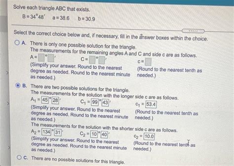 Solved Solve Each Triangle ABC That Exists B A Chegg