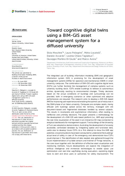 Pdf Toward Cognitive Digital Twins Using A Bim Gis Asset Management System For A Diffused