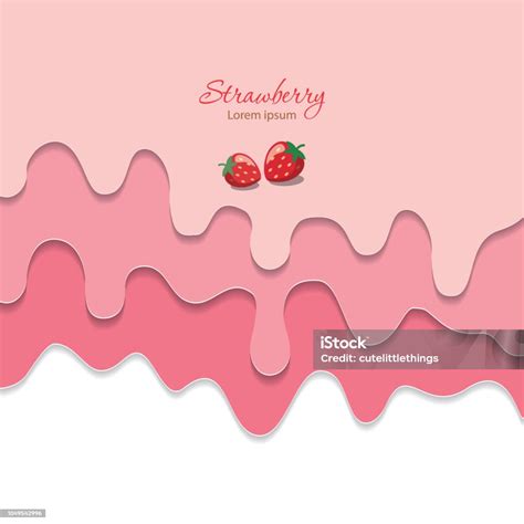 녹아 흐르는 딸기 핑크 크림 배경 3 차원 종이 레이어를 잘라 딸기에 대한 스톡 벡터 아트 및 기타 이미지 딸기 야쿠르트 물이 튀는 Istock