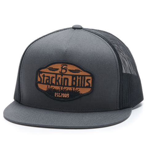 Stackin Bills Mens Grey And Black With Brown Embroidered Logo Patch