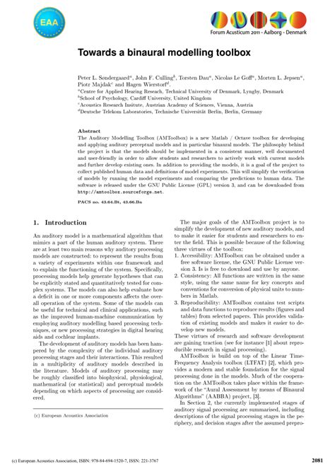 Pdf Towards A Binaural Modelling Toolbox