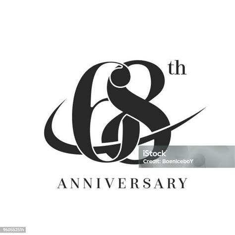 68 주년 기념 간단한 디자인 모노 그램 그림 벡터 아이콘 간단한 년 생일 로고 라벨 흑인과 백인 절연 개성 개념에 대한 스톡 벡터 아트 및 기타 이미지 Istock