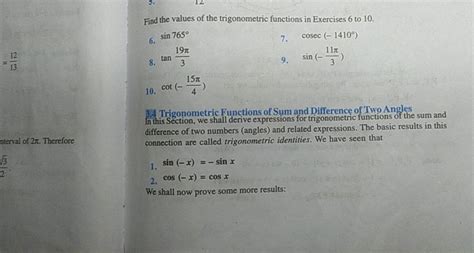 find the values of the trigonometric functions in exercises 6 to 10 sin7