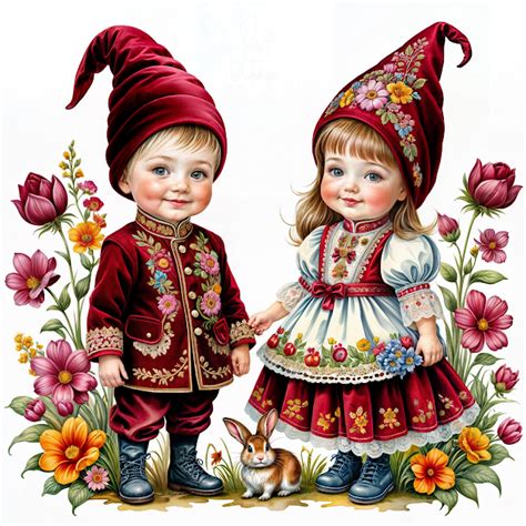 Гномы в национальных славянских костюмах Иллюстрации