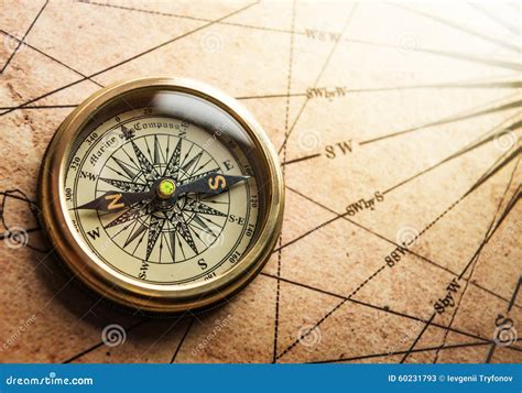 Old Compass On Vintage Map Stock Image Image Of Historical Nautical