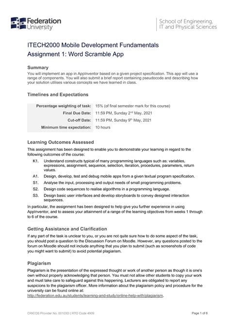 Itech2000 Fed Uni Assignment 1 2021 07 Page 1 Of 6 Itech2000 Mobile Development Fundamentals