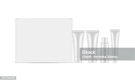 얼굴 피부 관리를 위한 화장품 세트 플라스틱 튜브 병 및 종이 상자 개체 그룹에 대한 스톡 벡터 아트 및 기타 이미지 개체 그룹 건강관리와 의술 고립 색상 Istock