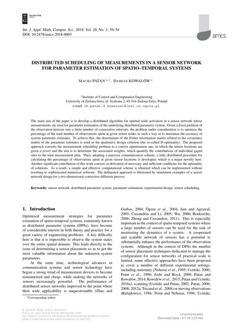 Pdf Distributed Scheduling Of Measurements In A Sensor Network For