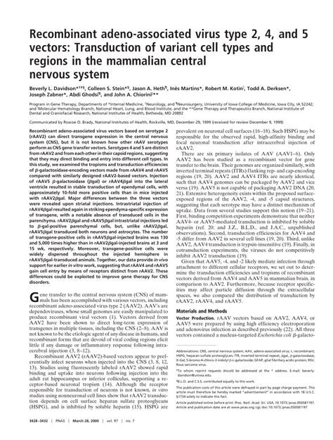 Pdf From The Cover Recombinant Adeno Associated Virus Type 2 4 And 5 Vectors Transduction