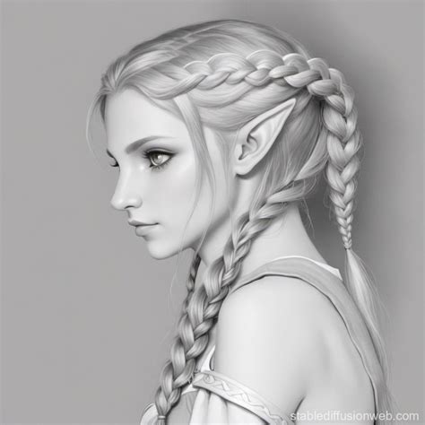 Portrait Of Braided Elf With White Eyes Stable Diffusion Online
