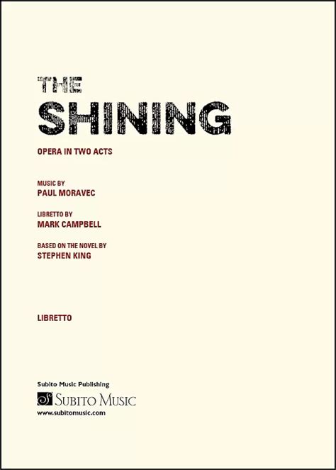 Moravec The Shining Librettoopera In 2 Acts Subito Music Corporation