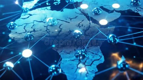 Dynamic Global Network Visualizes Interconnected Data Streams Across A Digital World Map Stock