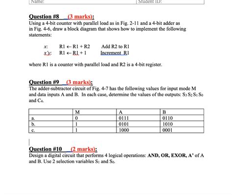 Solved Name Student ID Question Marks Using A Chegg