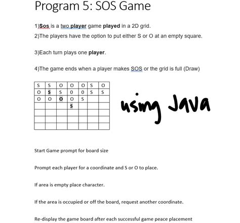 solved program 5 sos game 1 sos is a two player game played