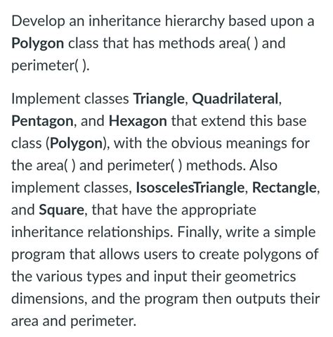 Solved Develop An Inheritance Hierarchy Based Upon A Polygon