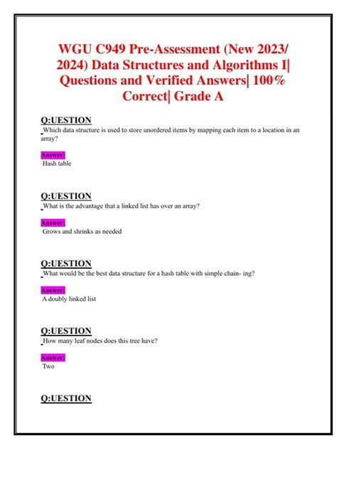 Wgu C949 Pre Assessment New 2023 2024 Data Structures And Algorithms