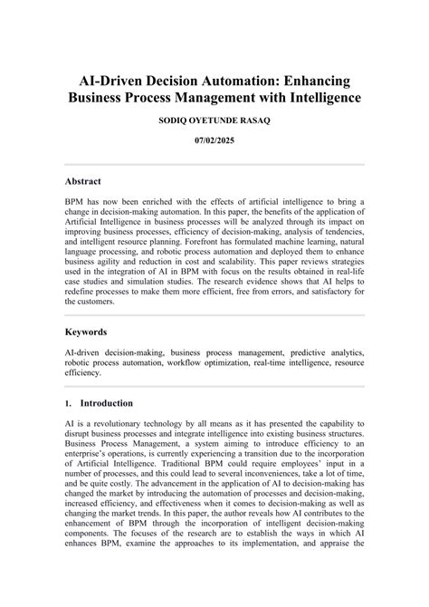Pdf Ai Driven Decision Automation Enhancing Business Process Management With Intelligence