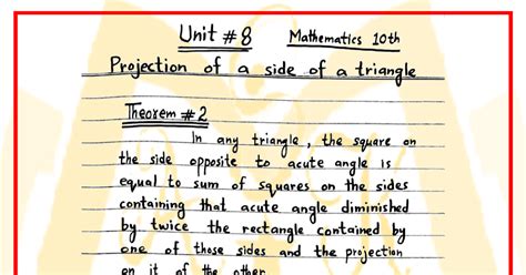 Theorem 2 Unit 8 Projection Of Side Of A Triangle Class 10 Mathematics Notes Punjab