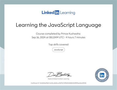 Completed Javascript Course On Linkedin Learning Prince Kushwaha Posted On The Topic Linkedin