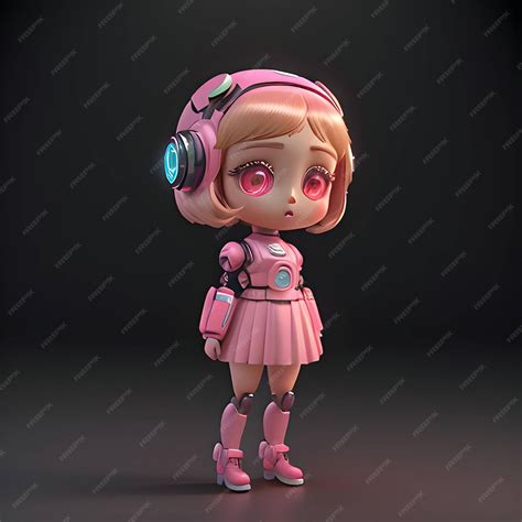 Premium Ai Image Cute Girl With Pink Bionic Robot