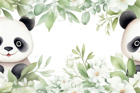Premium Ai Image Watercolor Magic Pandas Amongst Florals
