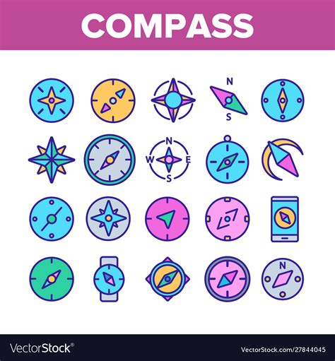 Compass Navigation Collection Icons Set Royalty Free Vector