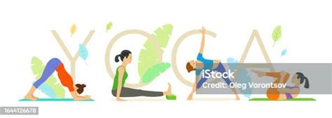 요가와 피트니스를 하는 날씬한 운동선수 젊은 여성 건강한 라이프 스타일 다양한 요가 포즈를 보여주는 여성 플랫 캐릭터는 흰색