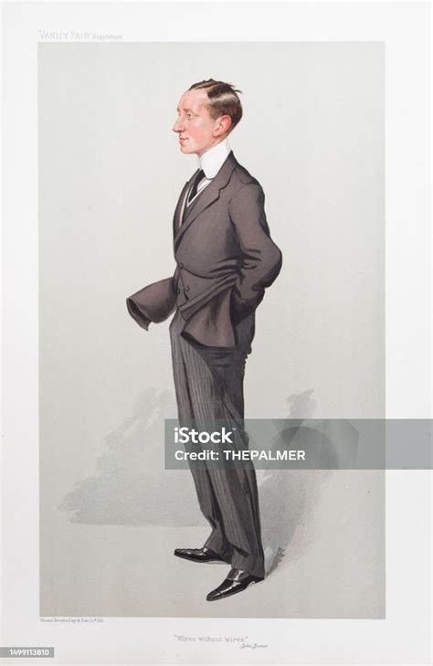 굴리엘모 마르코니 이탈리아의 물리학자이자 발명가이자 무선 전신의 선구자 1895년 Vanity Fair의 원본 인쇄 캐리커처