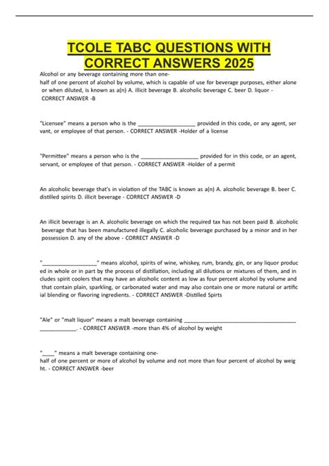TCOLE TABC QUESTIONS WITH CORRECT ANSWERS 2025 Tabc Stuvia US