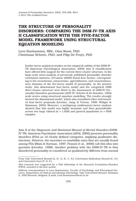Pdf The Structure Of Personality Disorders Comparing The Dsm Iv Tr Axis Ii Classification