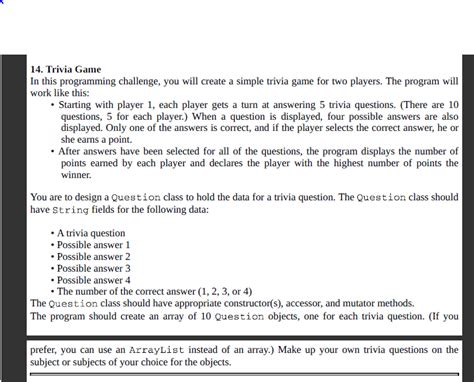 Solved 14 Trivia Game In This Programming Challenge You