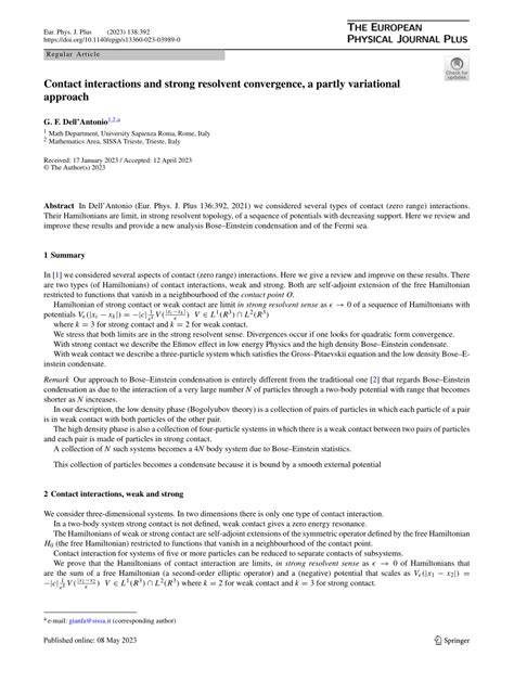Pdf Contact Interactions And Strong Resolvent Convergence A Partly Variational Approach