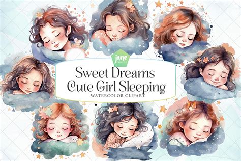 Sweet Dreams Cute Girl Sleeping Clipart Graphic By Janecreative