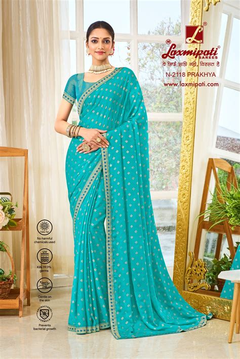Laxmipati Ritika N 2118 Satin Chiffon Teal Green Saree