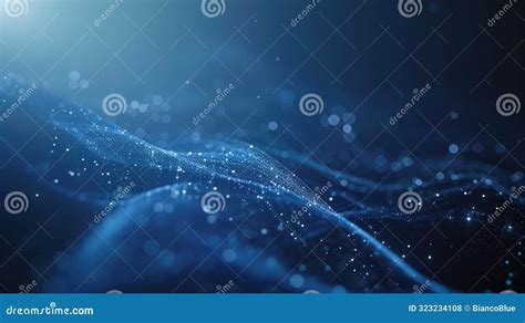 Blue Abstract Glowing Particles Wave On Dark Background Futuristic Technology Or Science Concept